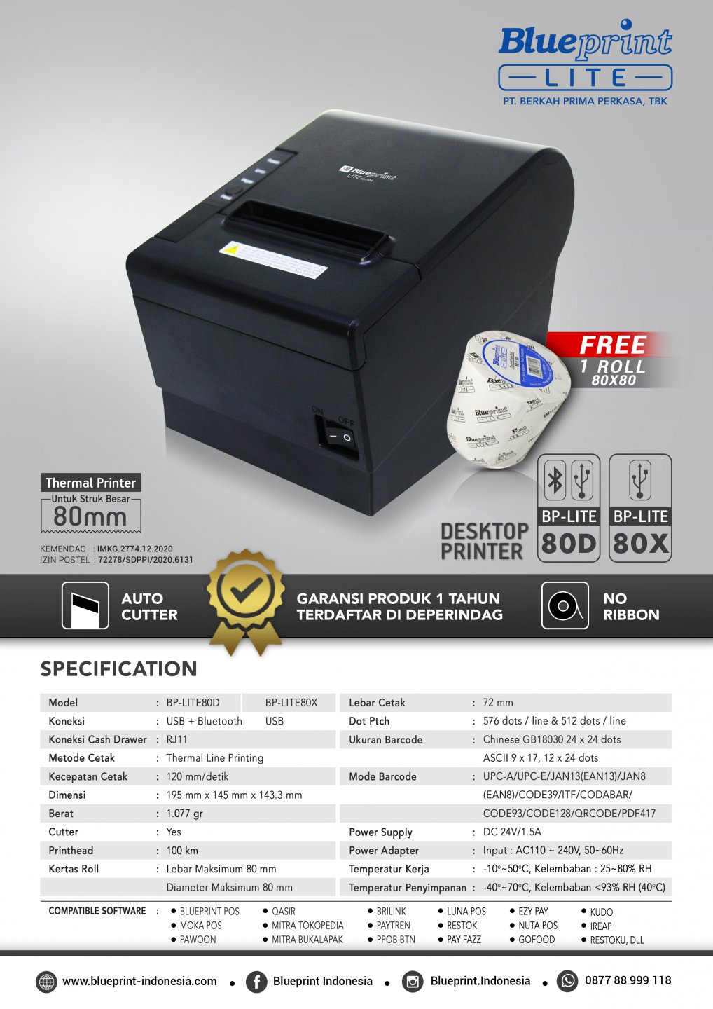 PRINTER THERMAL KASIR BLUEPRINT LITE 80D dan 80X | Berita | Blueprint ...
