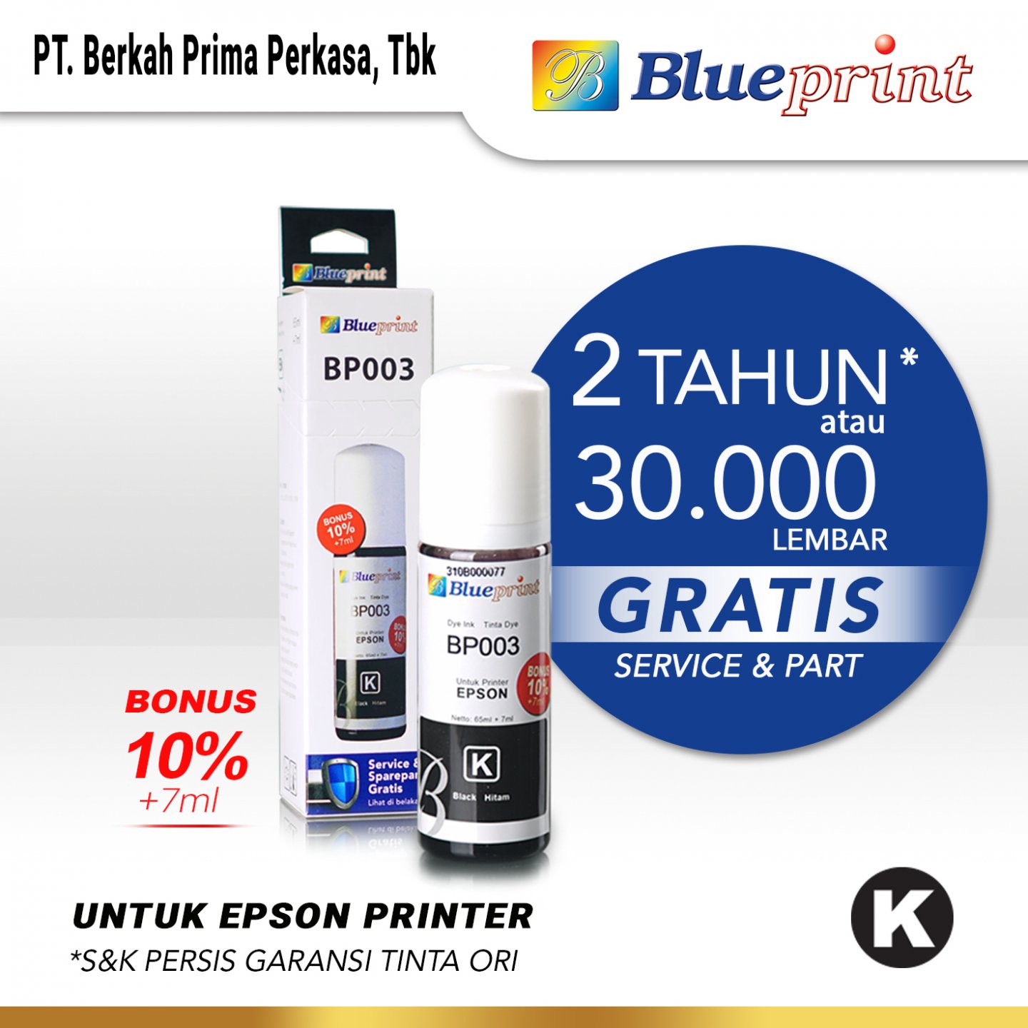 Tinta Epson 003 BLUEPRINT For Printer Epson 72ml Black - Hitam | Tinta ...