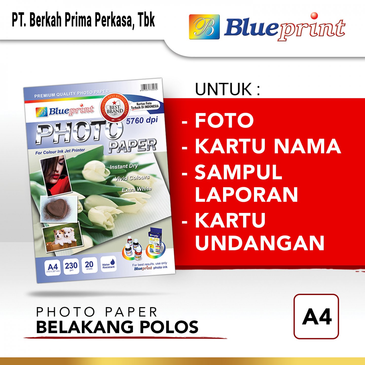 Kertas Foto Glossy / Glossy Photo Paper BLUEPRINT A4 230 gsm Polos ...