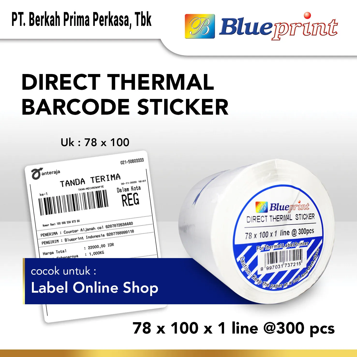 Direct Thermal Sticker Label Online Shop BLUEPRINT 78x100mm isi 300Pcs ...
