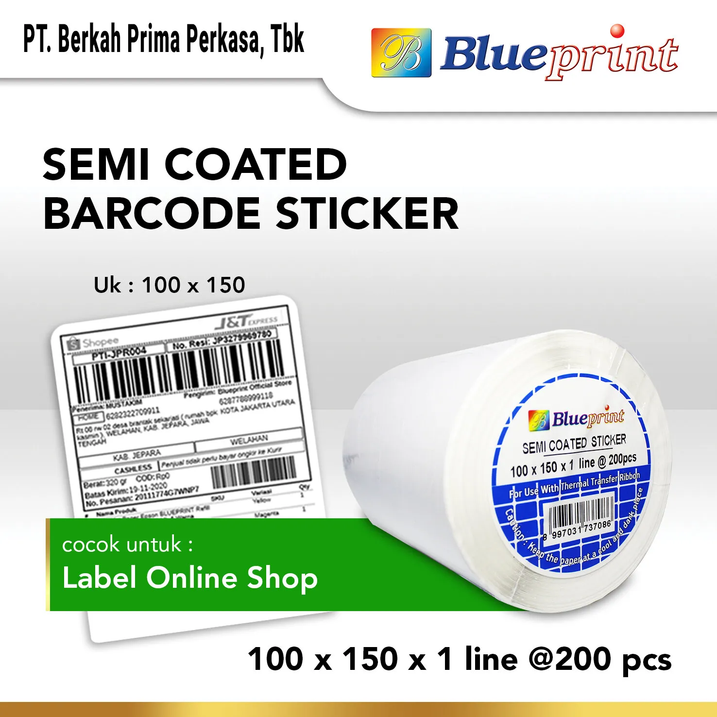 Sticker Label Pengiriman Online Semi Coated BLUEPRINT 100x150mm 200Pcs ...