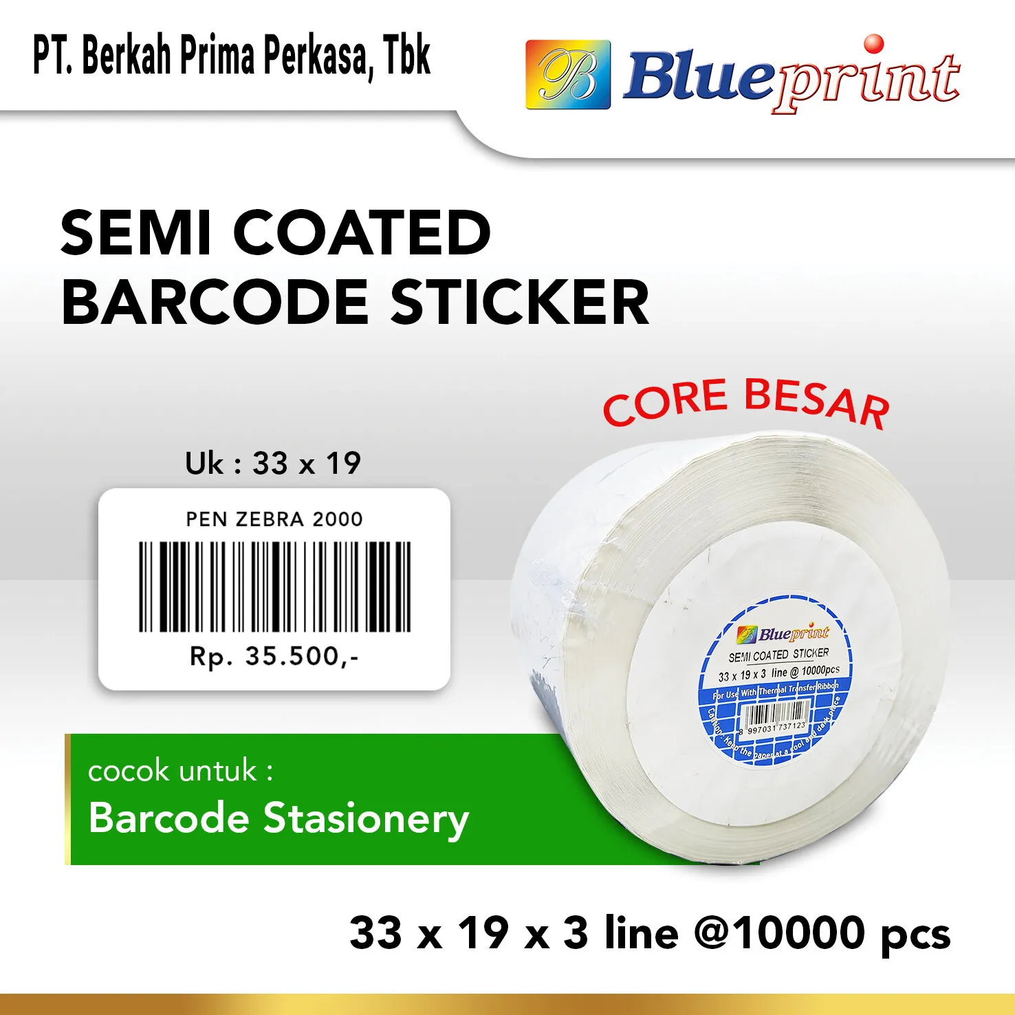 Sticker label Semi Coated 33x19x3Line BLUEPRINT Core 3 inc 10.000Pcs ...