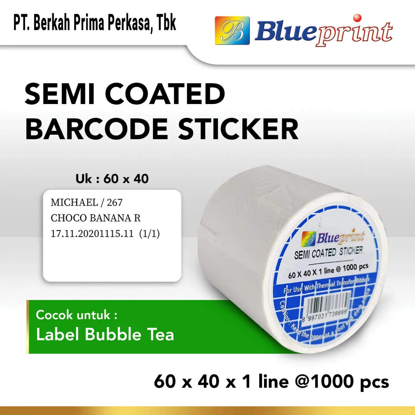 Sticker label Barcode 60x40x1 Line Semi Coated BLUEPRINT isi 1000Pcs ...
