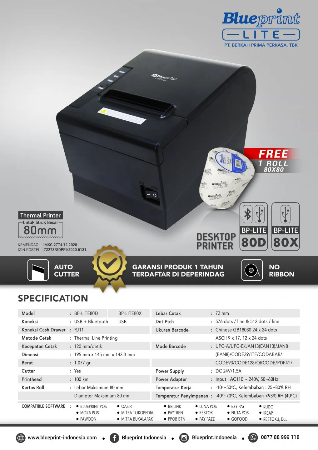 PRINTER THERMAL KASIR BLUEPRINT LITE 80D dan 80X | Berita | Blueprint ...