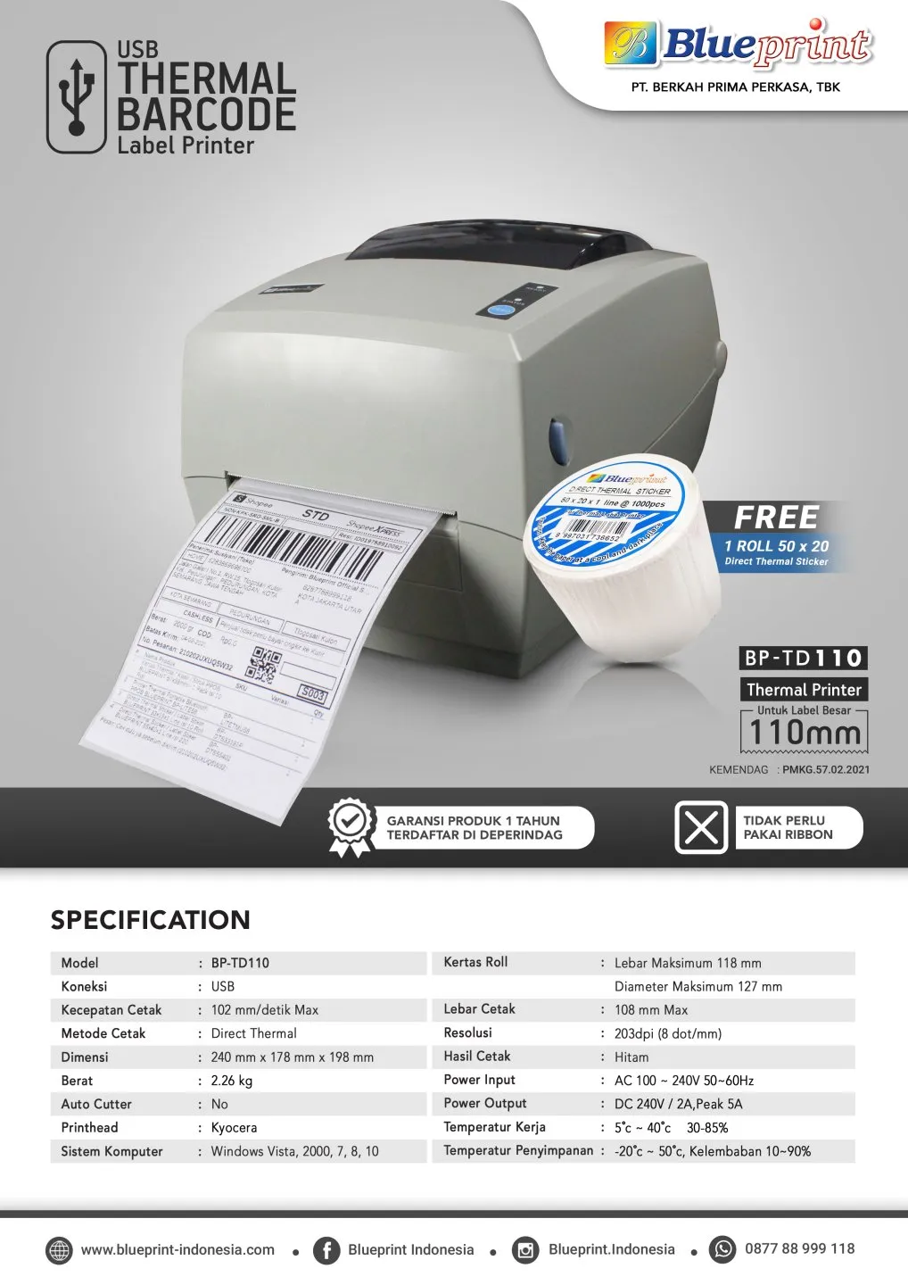 Printer Label Barcode Resi Blueprint Bp Td110 Usb Berita Blueprint Indonesia