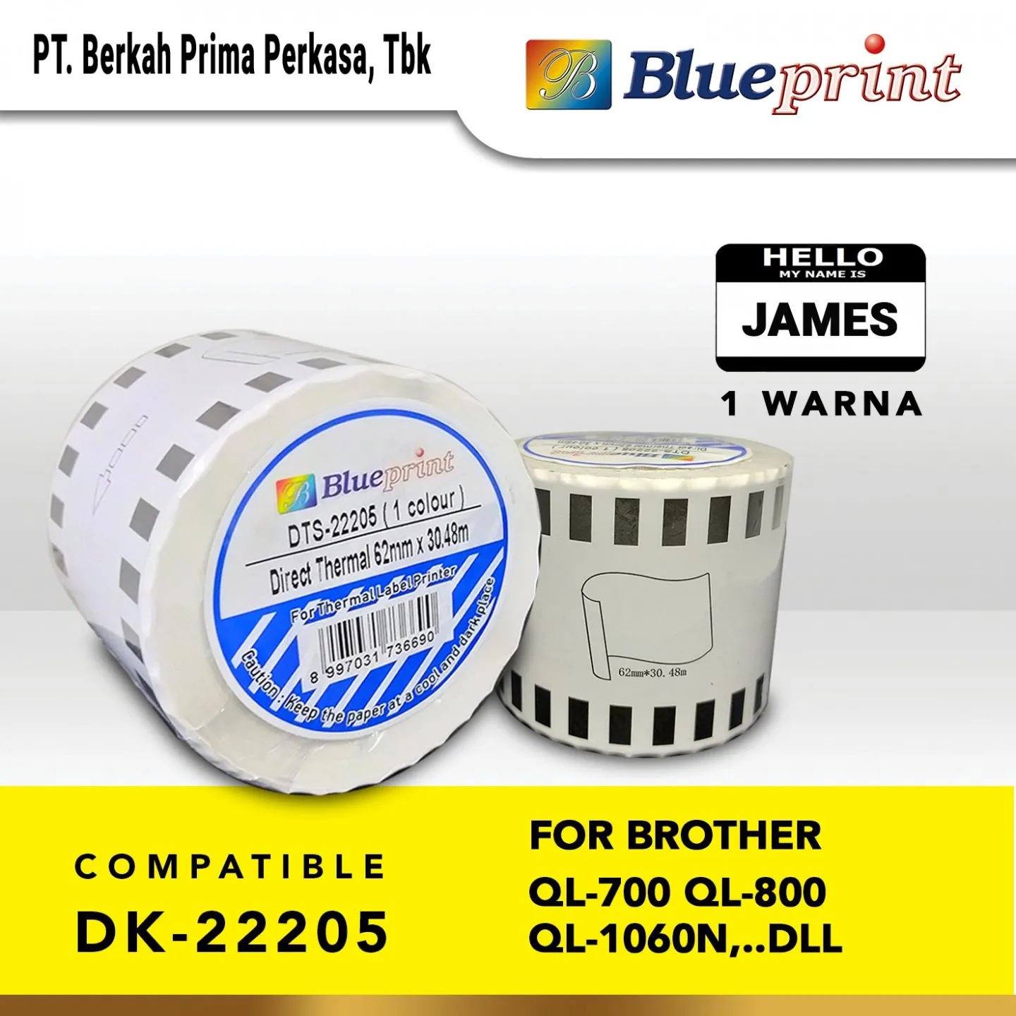 Label Barcode 22205 BLUEPRINT 62x30,48m Continuous stiker Roll Brother ...