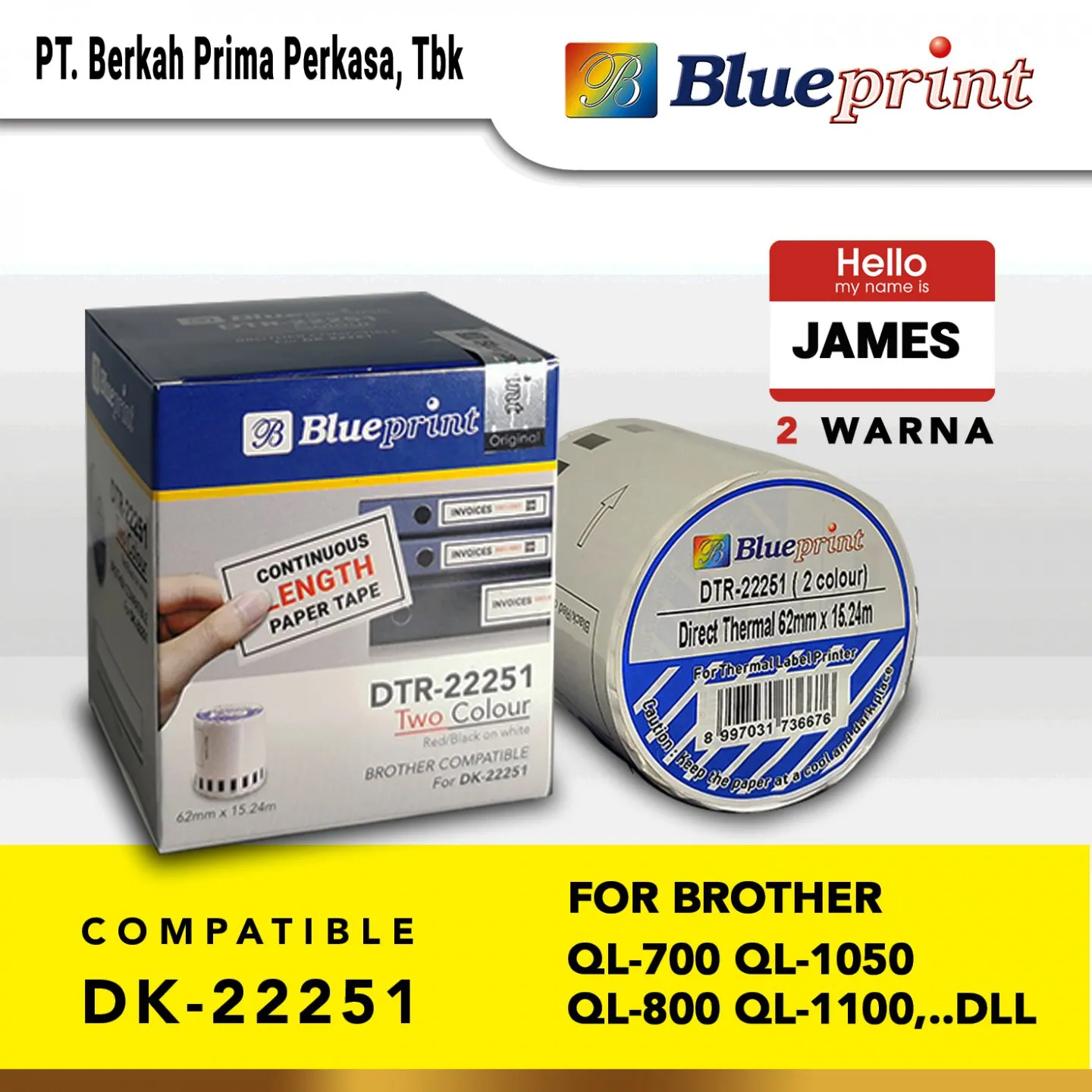 Stiker Label 22251 BLUEPRINT 62x15,24m Continuous Roll 2 Warna Brother ...