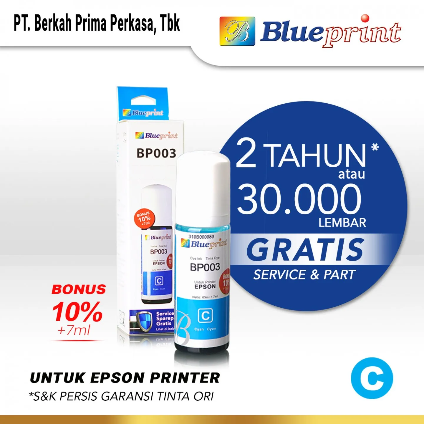 Tinta Epson 003 BLUEPRINT For Printer Epson 72ml Cyan - Biru | Tinta ...