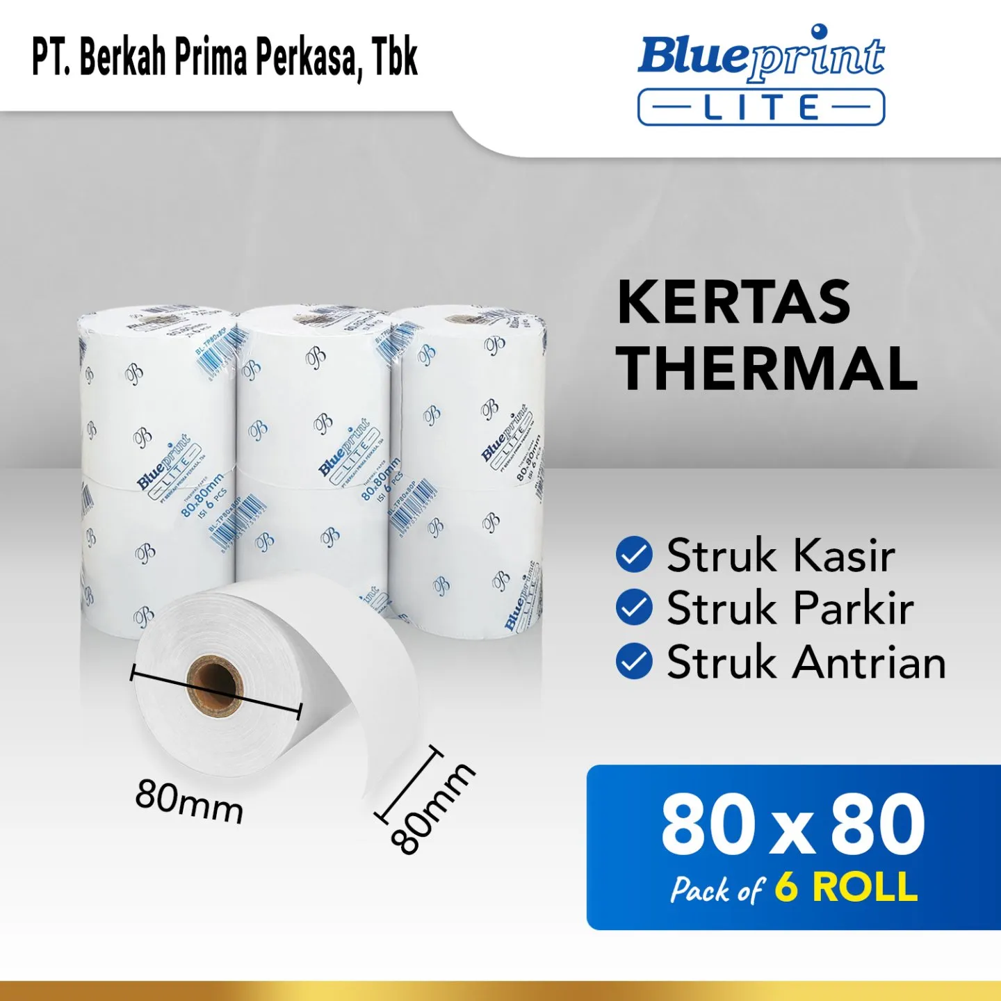 KERTAS THERMAL BLUEPRINT LITE 80x80 mm, 80 x 80 mm - 1 Pack 6 Roll ...