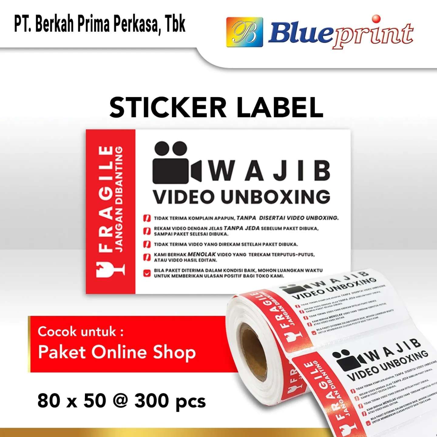 Label Sticker Unboxing Fragile BLUEPRINT 70x50 mm isi 500 | Stiker Label Unboxing | Blueprint ...