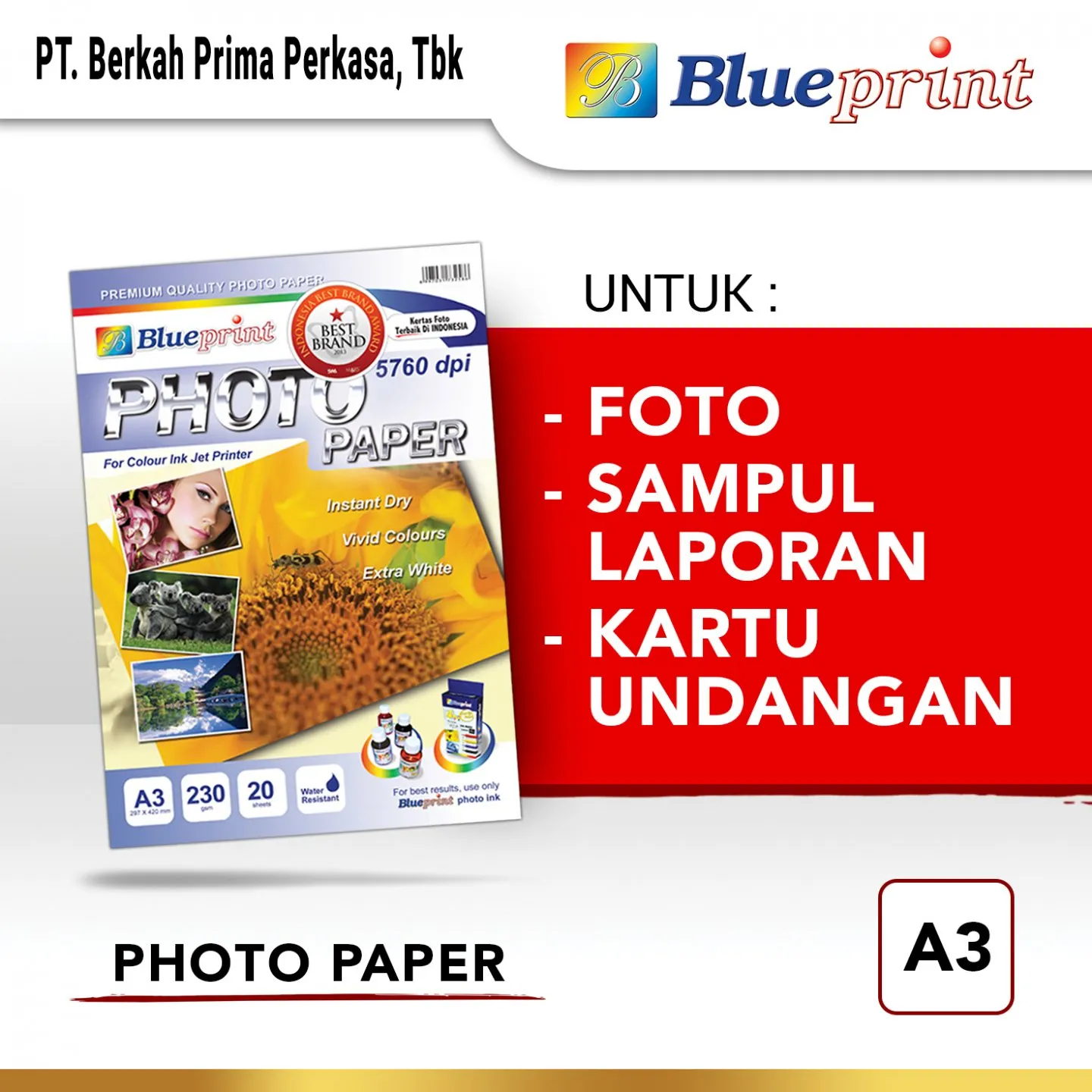 Kertas Foto / Kertas Glossy / Glossy Paper BLUEPRINT A3 230 gsm ...