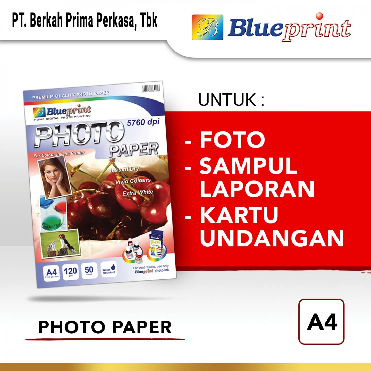 Kertas Foto / Kertas Glossy / Glossy Photo Paper BLUEPRINT A4 120 gsm ...