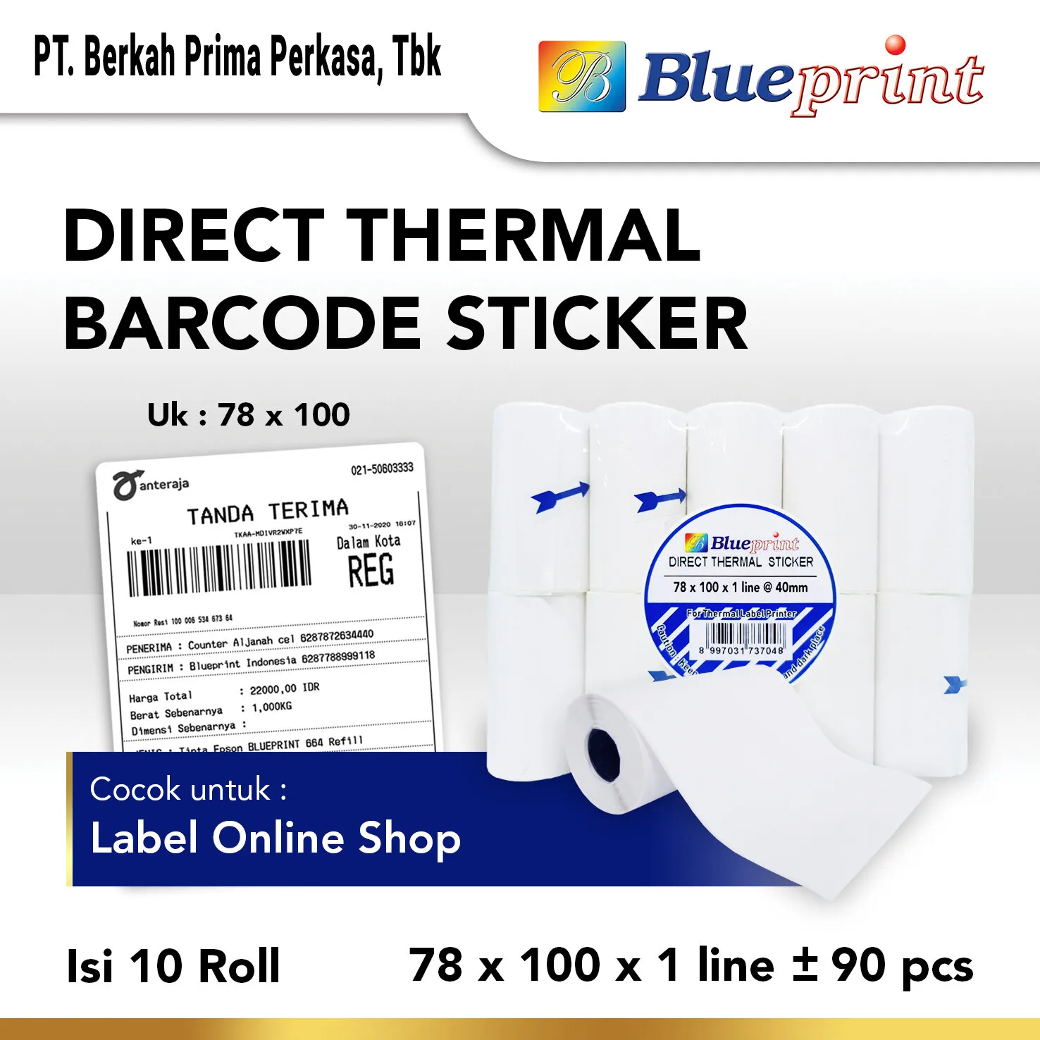 Direct Thermal Sticker Label Resi Portable BLUEPRINT 78x100 isi 90 Pcs ...