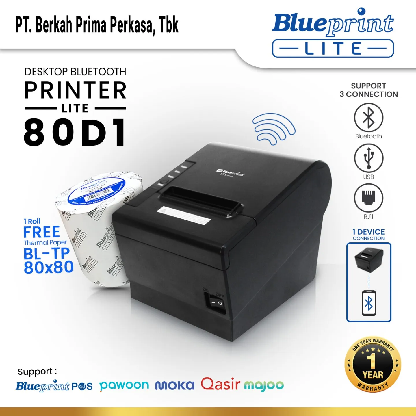 Printer Thermal Kasir BLUEPRINT Lite80D1 USB + Bluetooth + RJ11 ...