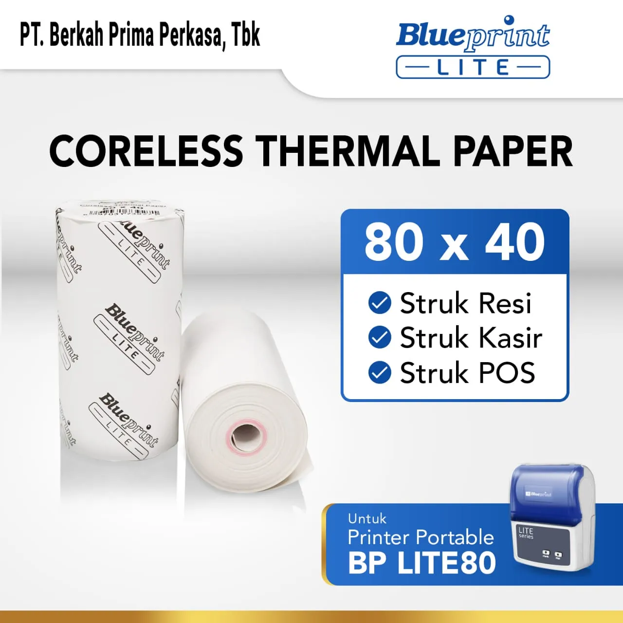 Kertas Thermal Struk kasir POS & Resi BLUEPRINT Lite 80x40 mm | Kertas ...