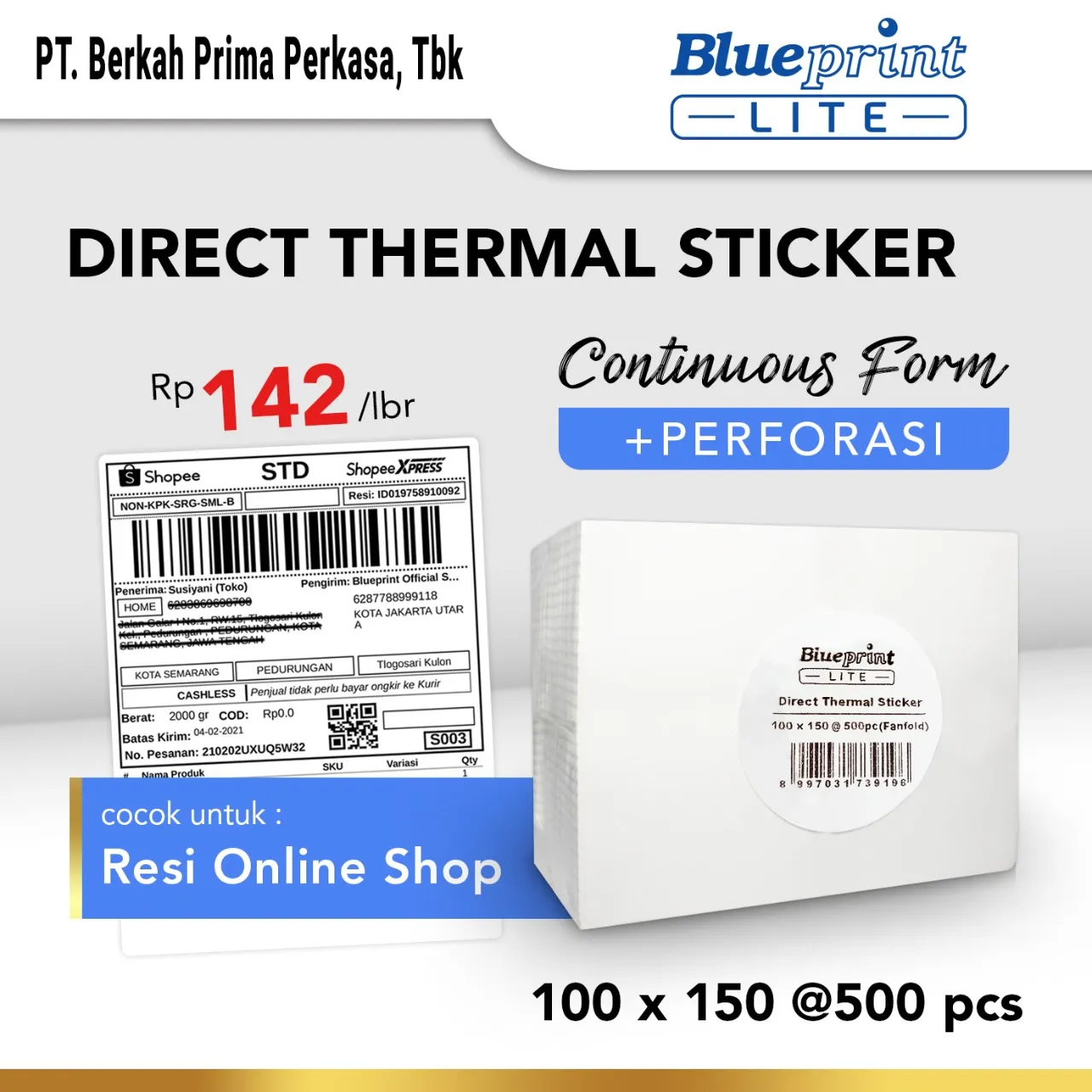 Direct Thermal Sticker Label Resi BLUEPRINT Lite 100x150 mm 500Pcs CF ...