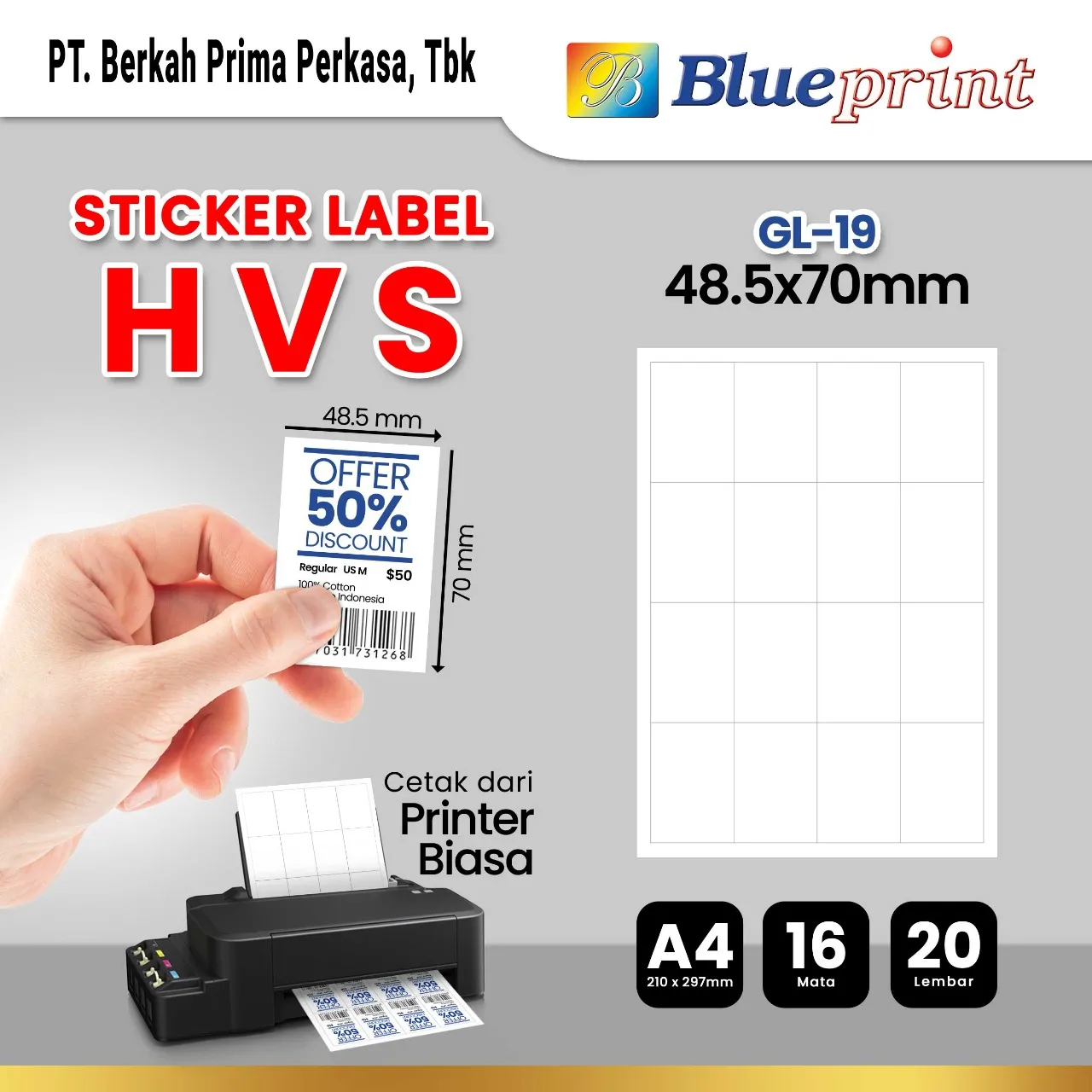Kertas Stiker Label HVS Doff A4 BLUEPRINT Uk 48,5 x 70 mm - 20 lembar | Kertas Stiker ...