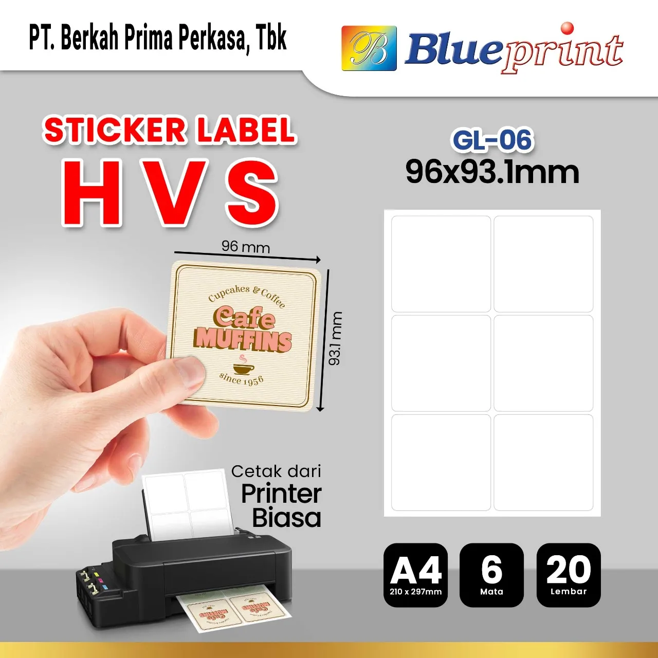 Kertas Stiker Label HVS Doff A4 BLUEPRINT Uk 96 x 93,1 mm - 20 lembar | Kertas Stiker ...