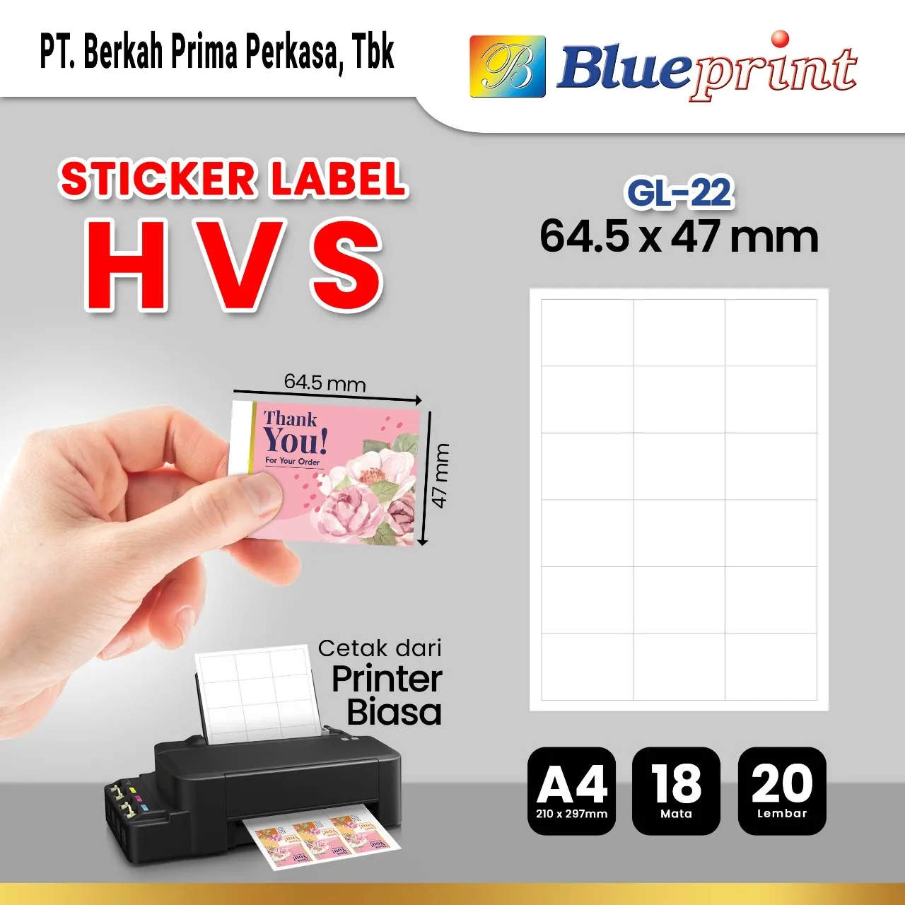 Kertas Stiker Label HVS Doff A4 BLUEPRINT Uk 64,5 x 47 mm - 20 lembar ...
