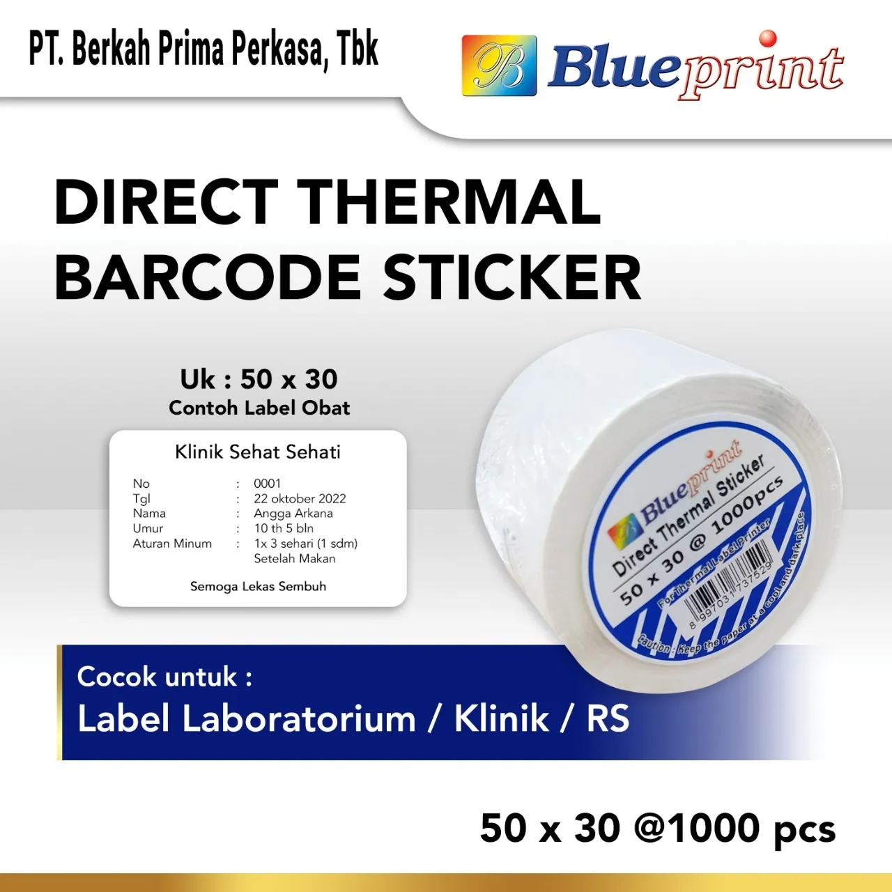 Direct Thermal Sticker 50 x 30 BLUEPRINT Label Stiker 50x30 mm 1 Roll ...