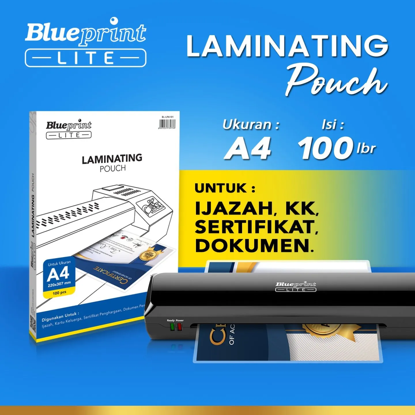 Plastik Laminating Pouch Film Panas BLUEPRINT Lite A4 - Isi 100 | Kertas Laminating | Blueprint ...