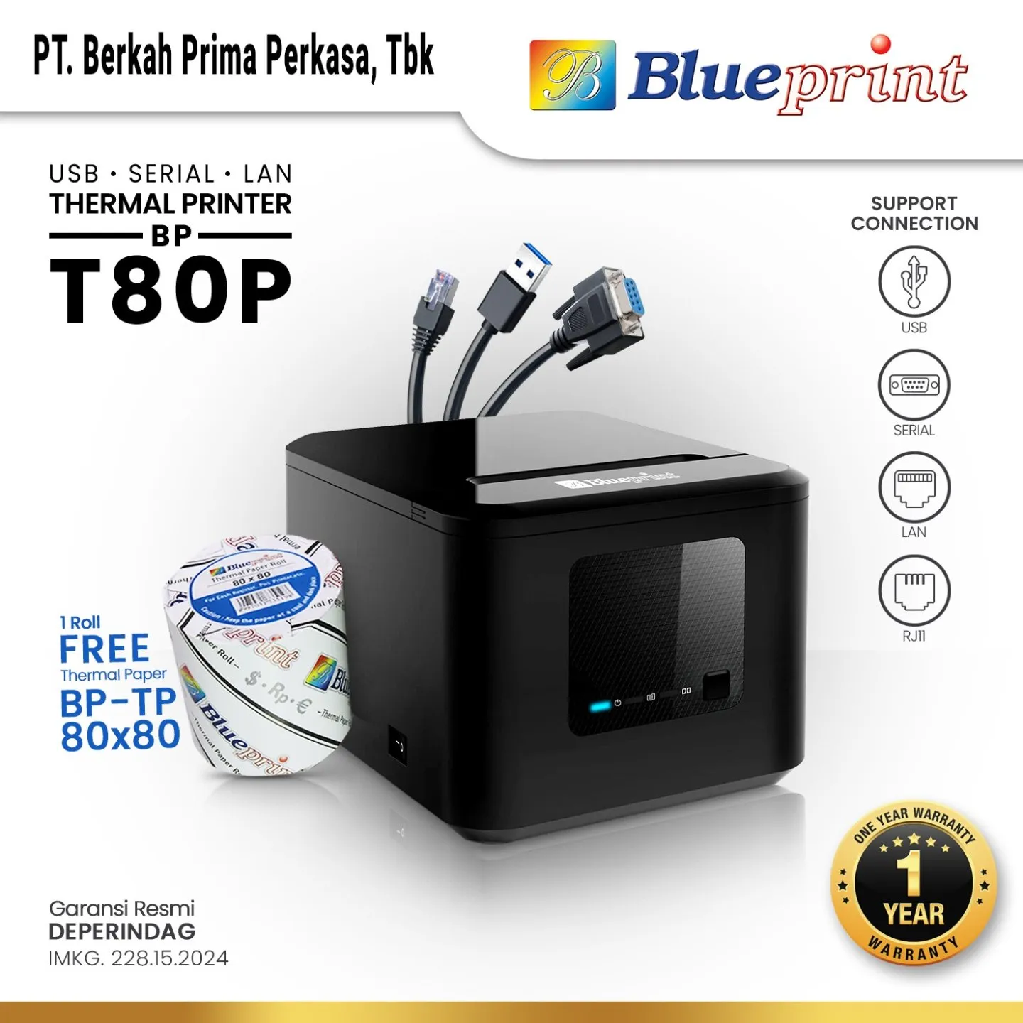 Printer Kasir Thermal Desktop BLUEPRINT T80P - USB+LAN+SERIAL | Printer ...