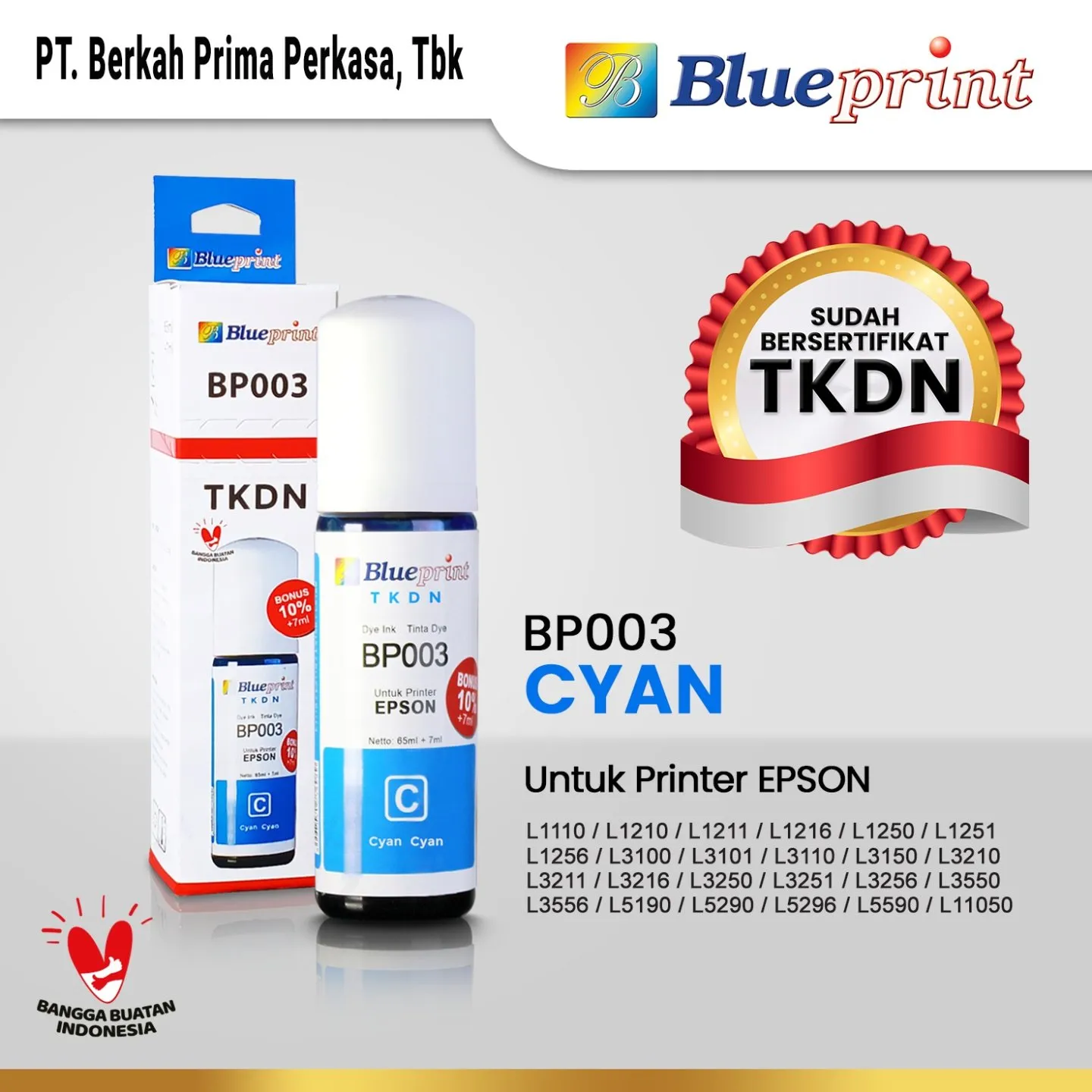 Tinta Epson 003 BLUEPRINT TKDN For Printer Epson 72ml Cyan - Biru ...