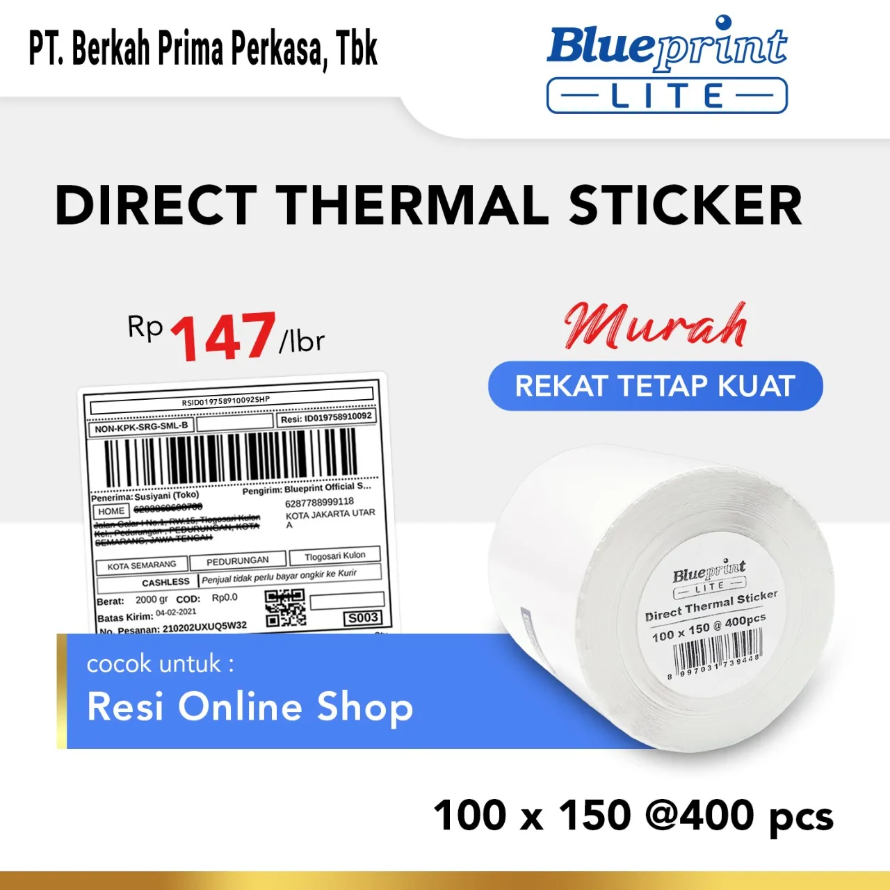 Direct Thermal Sticker Label Resi BLUEPRINT Lite 100x150 mm Isi 400pcs | Sticker Label Direct ...