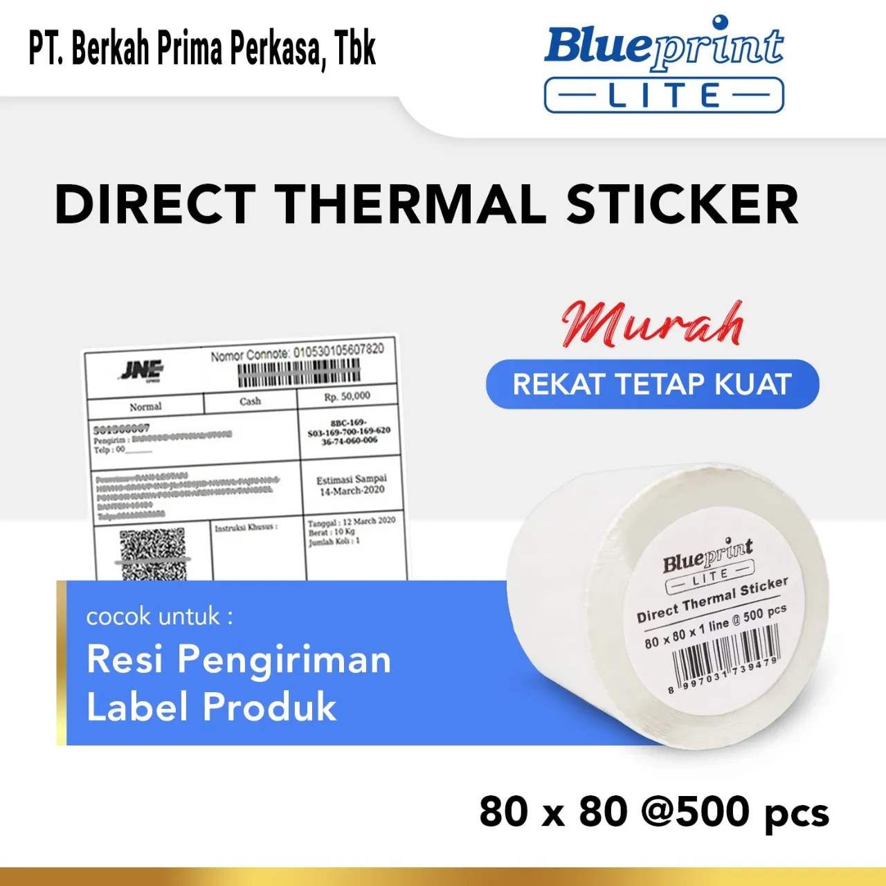 Direct Thermal Sticker Label BLUEPRINT Lite 80x80 mm 500Pcs - 1 Roll ...