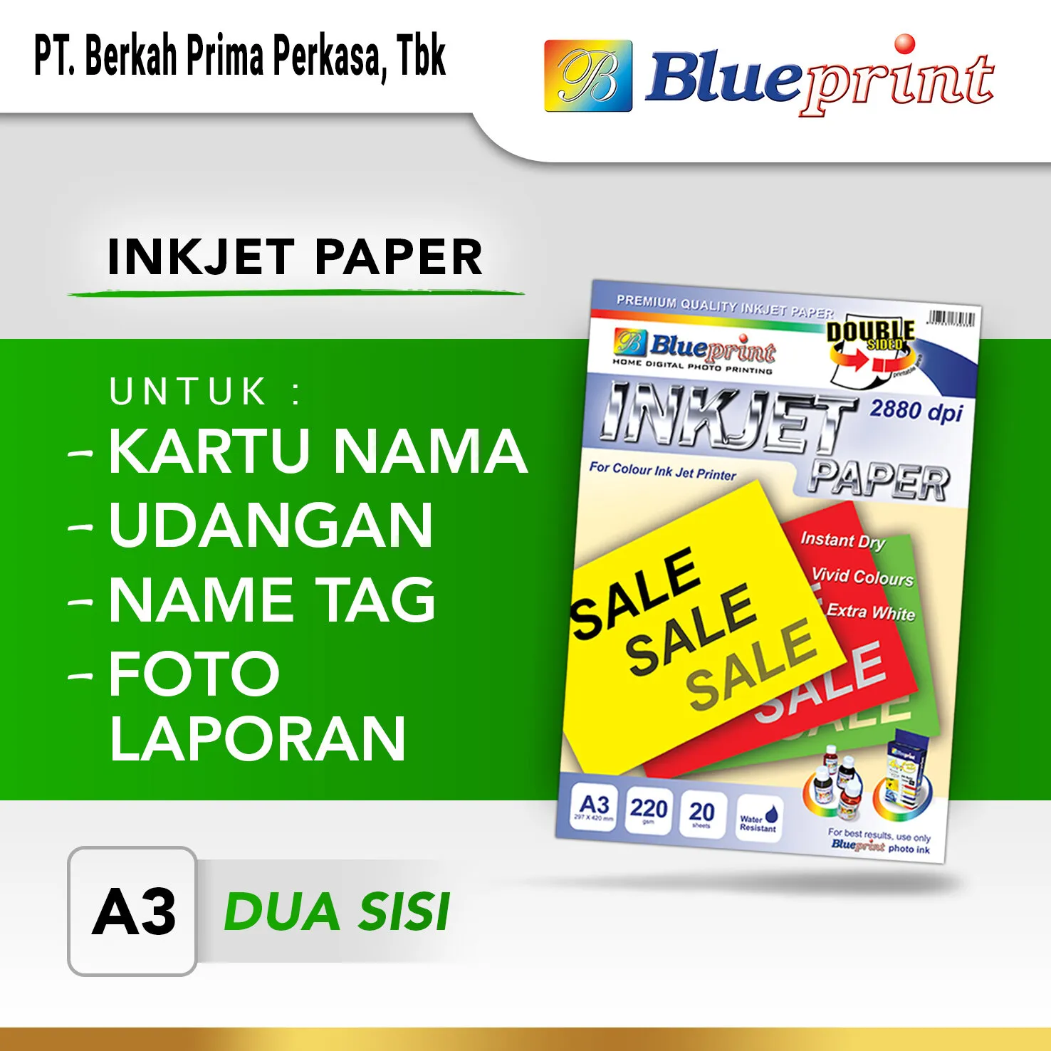 Kertas Inkjet / Inkjet Double Sided Paper BLUEPRINT A3 220 gsm | Kertas ...