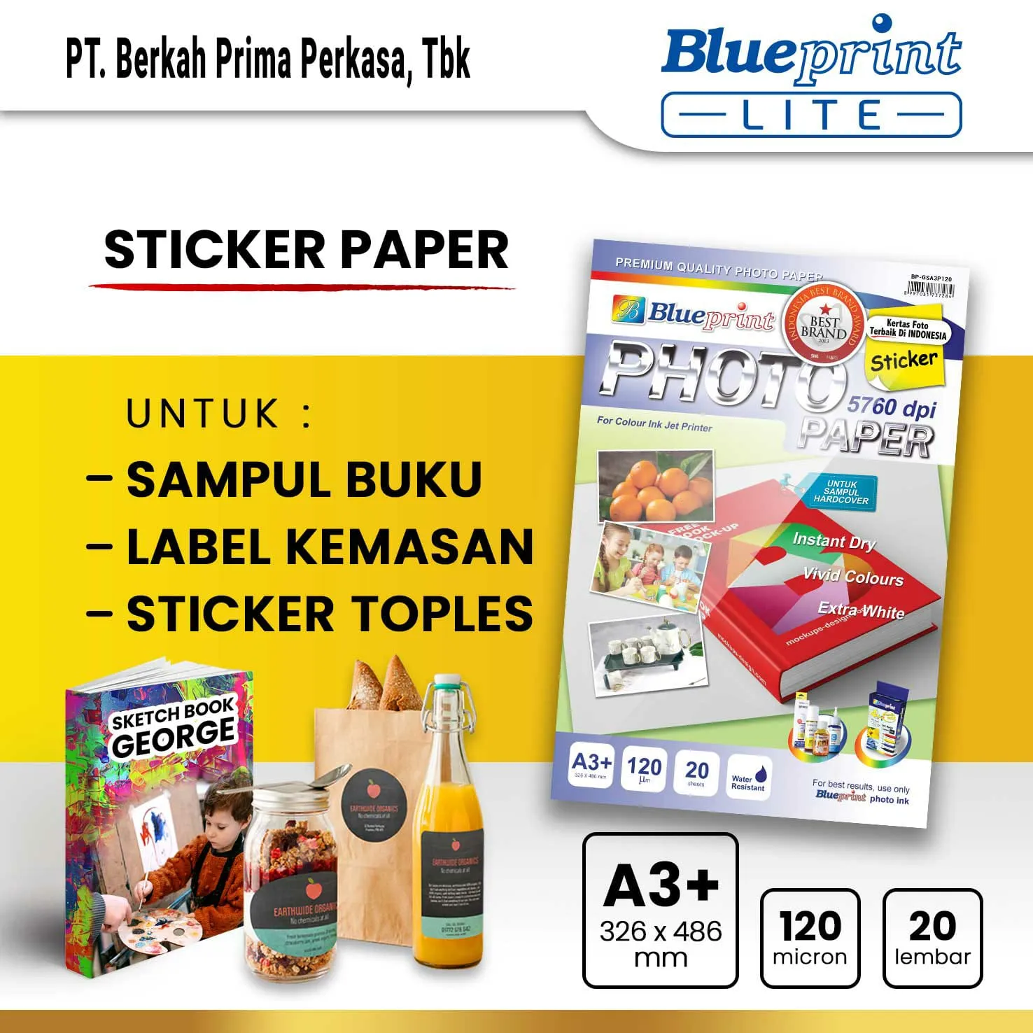 Kertas Stiker / Sticker Paper BLUEPRINT A3+ 120 Micron | Kertas Stiker ...