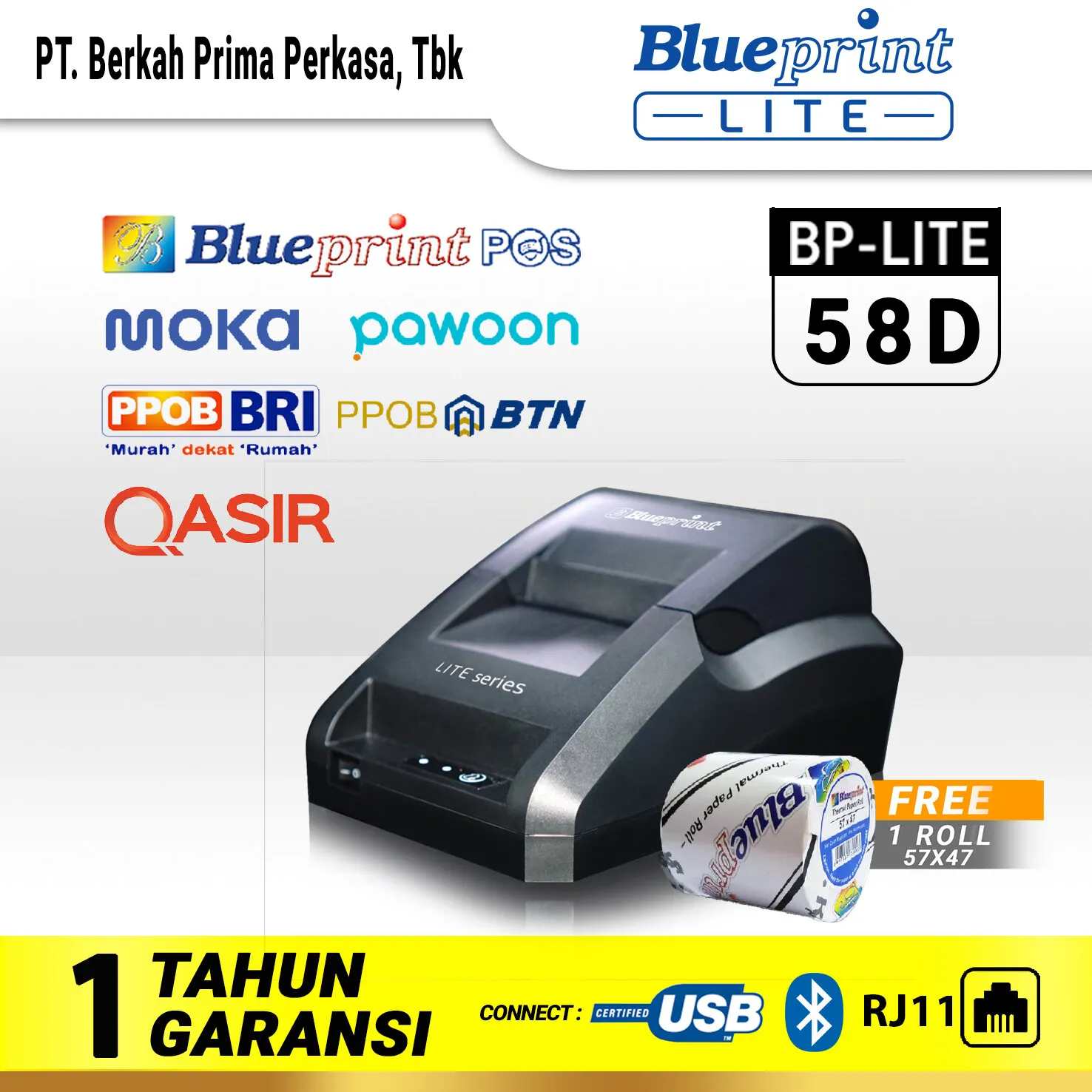 Printer Thermal POS BLUEPRINT LITE 58D Support (USB+BLUETOOTH+RJ11 ...